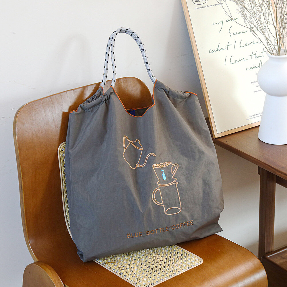 Японский стиль, ручная работа, сумка с шариковой цепочкой, экологичная сумка для покупок, нейлоновая ткань, вышитый цветок, ручная сумка из холста, нейлоновая сумка для покупок