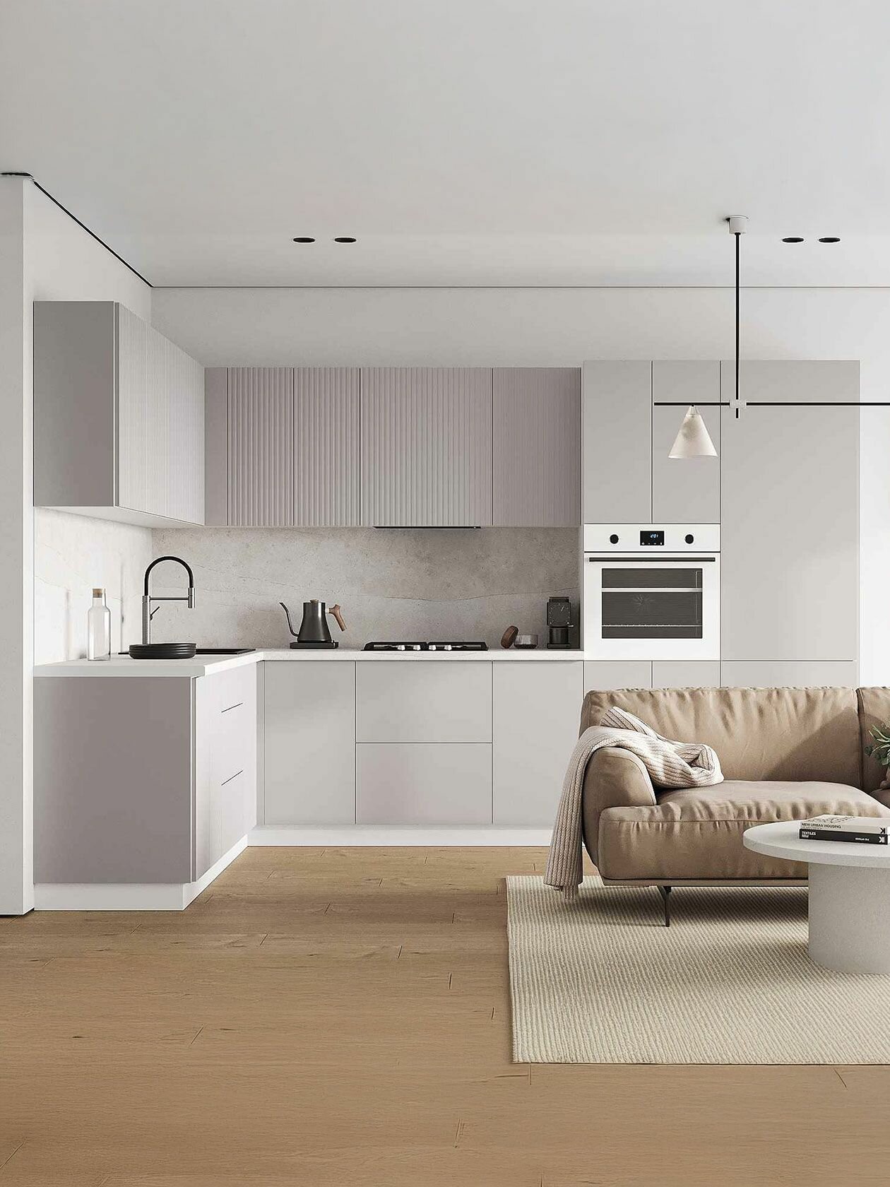 Кухонный гарнитур угловой Комби 3.2х2.2 м, мебель для дома и кухни, Белый / Нео