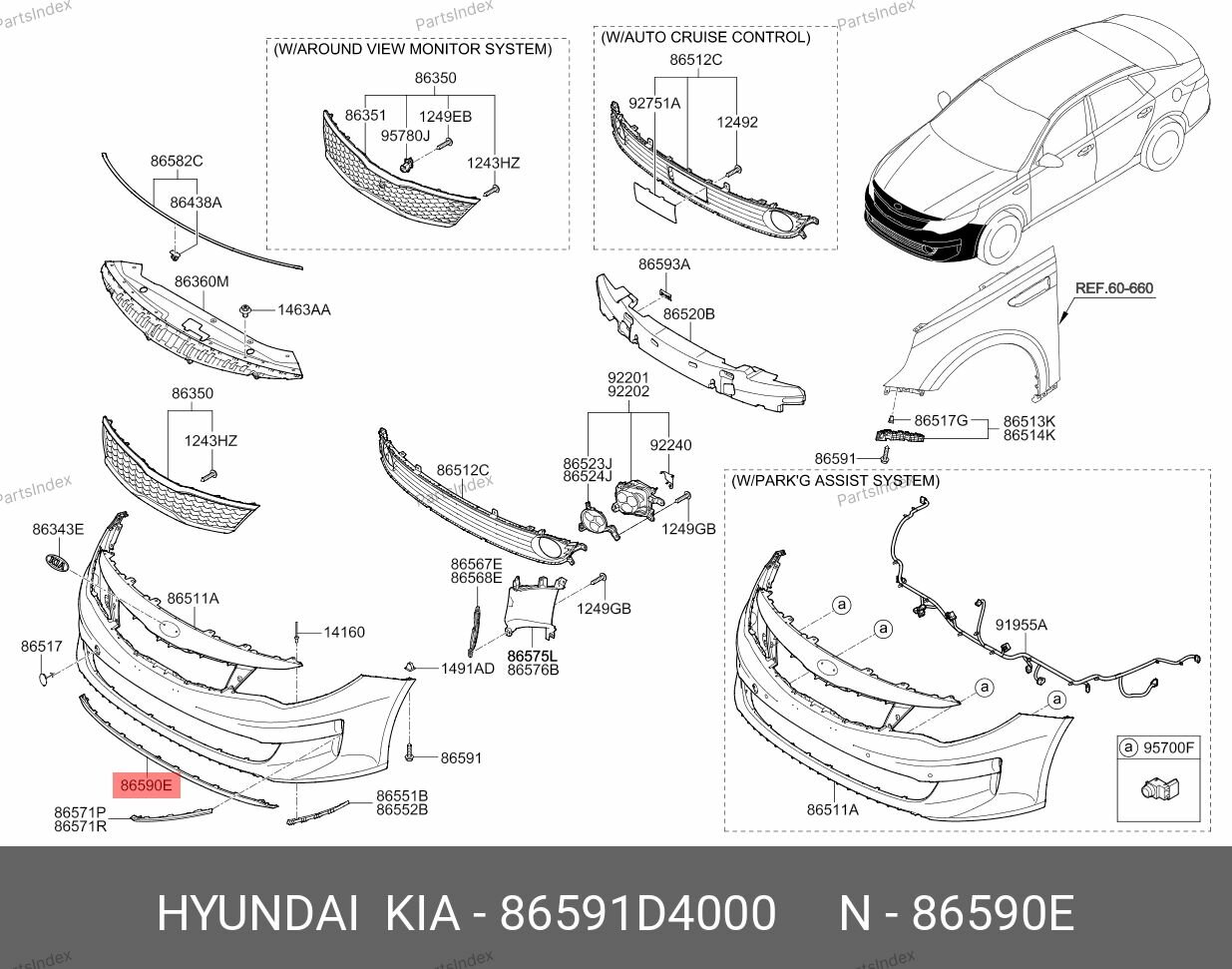 Молдинг бампера переднего нижний, HYUNDAI/KIA/MOBIS 86591D4000
