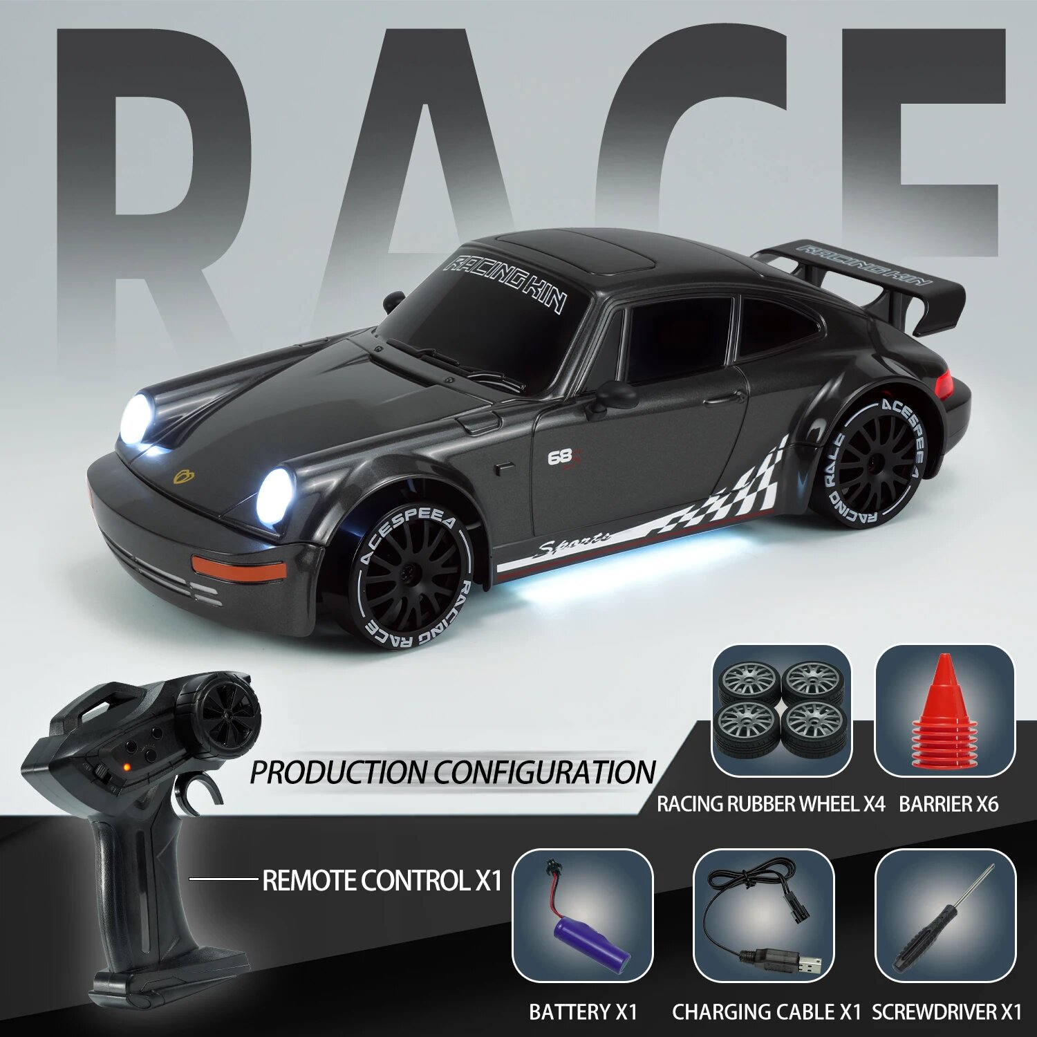 Радиоуправляемая машина Porsche 911, черная, 1/20