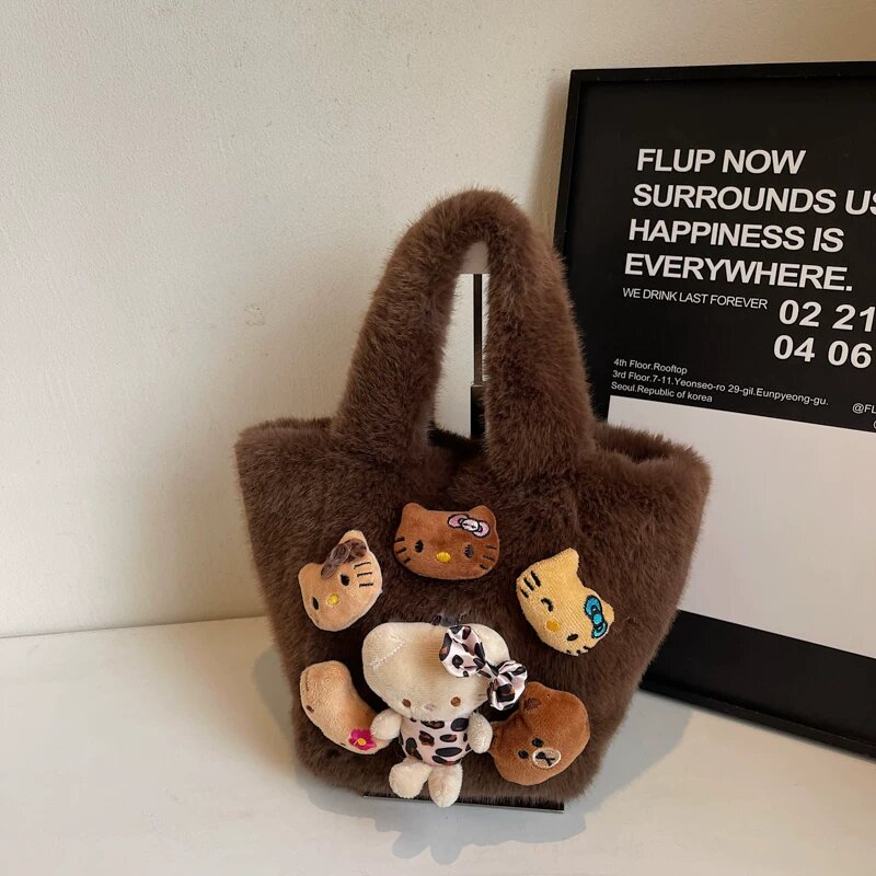 Милый мультяшный клатч для женщин 2025 года, новая осенне-зимняя текстурированная пушистая сумка-ведро, универсальная пушистая сумка