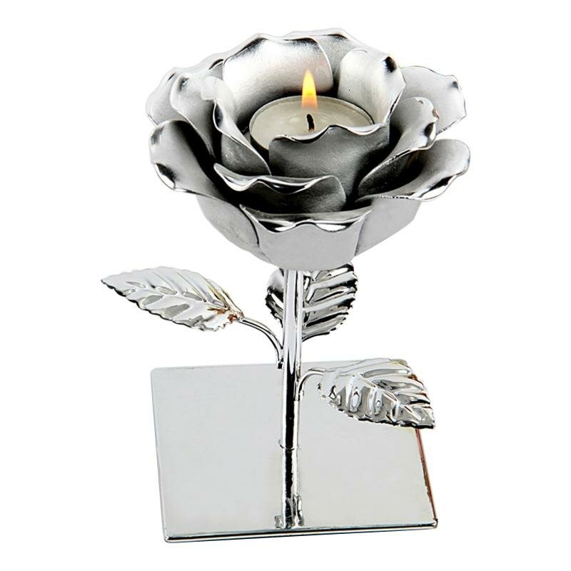 Подсвечник из кованого железа с розой, серебро
