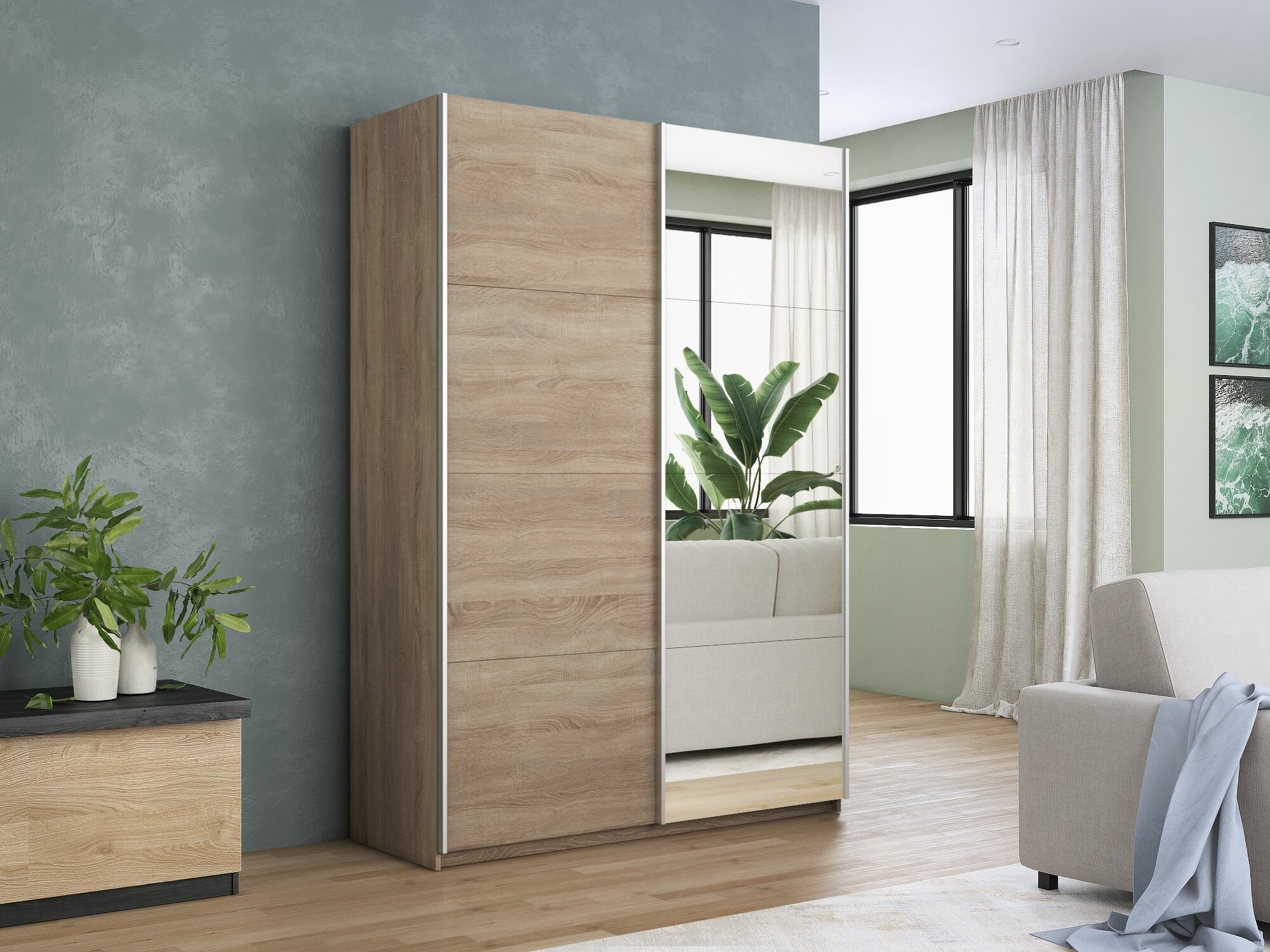 Шкаф-купе Билли 2-х дверный, (ДСП/Зеркало) 120х57х230 см. Дуб Сонома