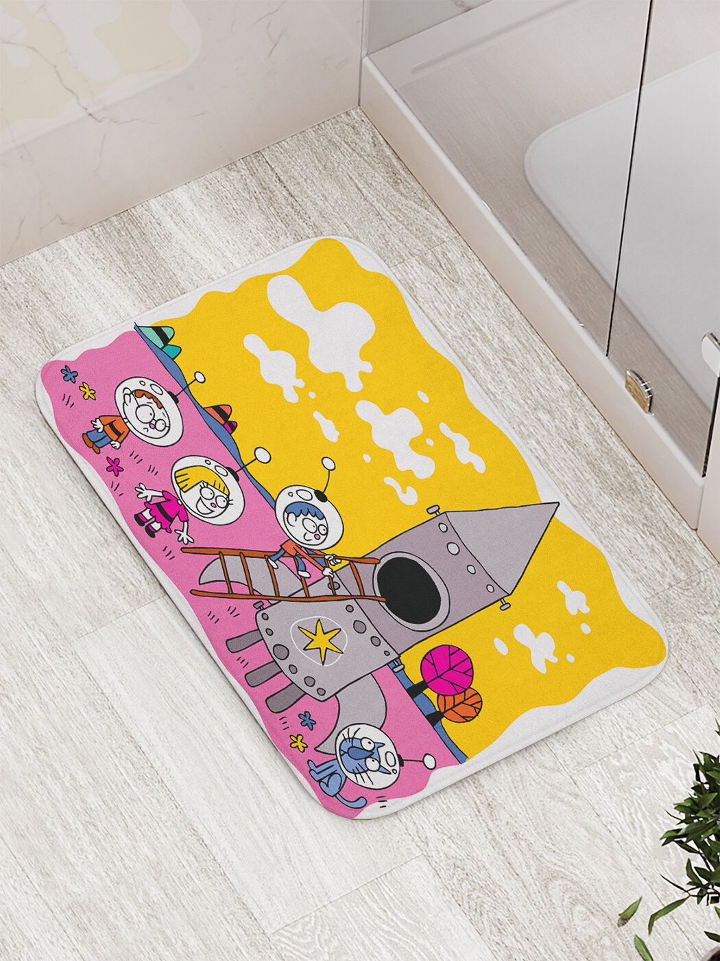 Коврик для ванной комнаты, туалета "Маленькие космонавты" противоскользящий, 52х77 см, JoyArty