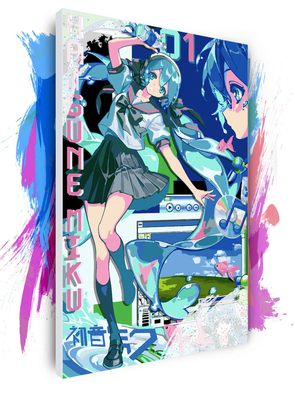 Картина по номерам на холсте Хатсуне Мику - Frutiger Aero Эстетика, 50 х 80 см