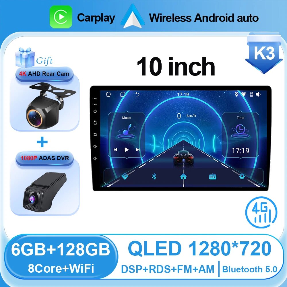 Android 15 CarPlay автомобильный радиоприемник Android Auto GPS мультимедийный плеер 2 6-128G DVR