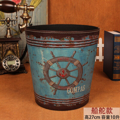 Креативная британская кожаная круглая большая мусорная корзина для домашнего использования, простая безкрынная корзина для мусора, ретро бумажная корзина