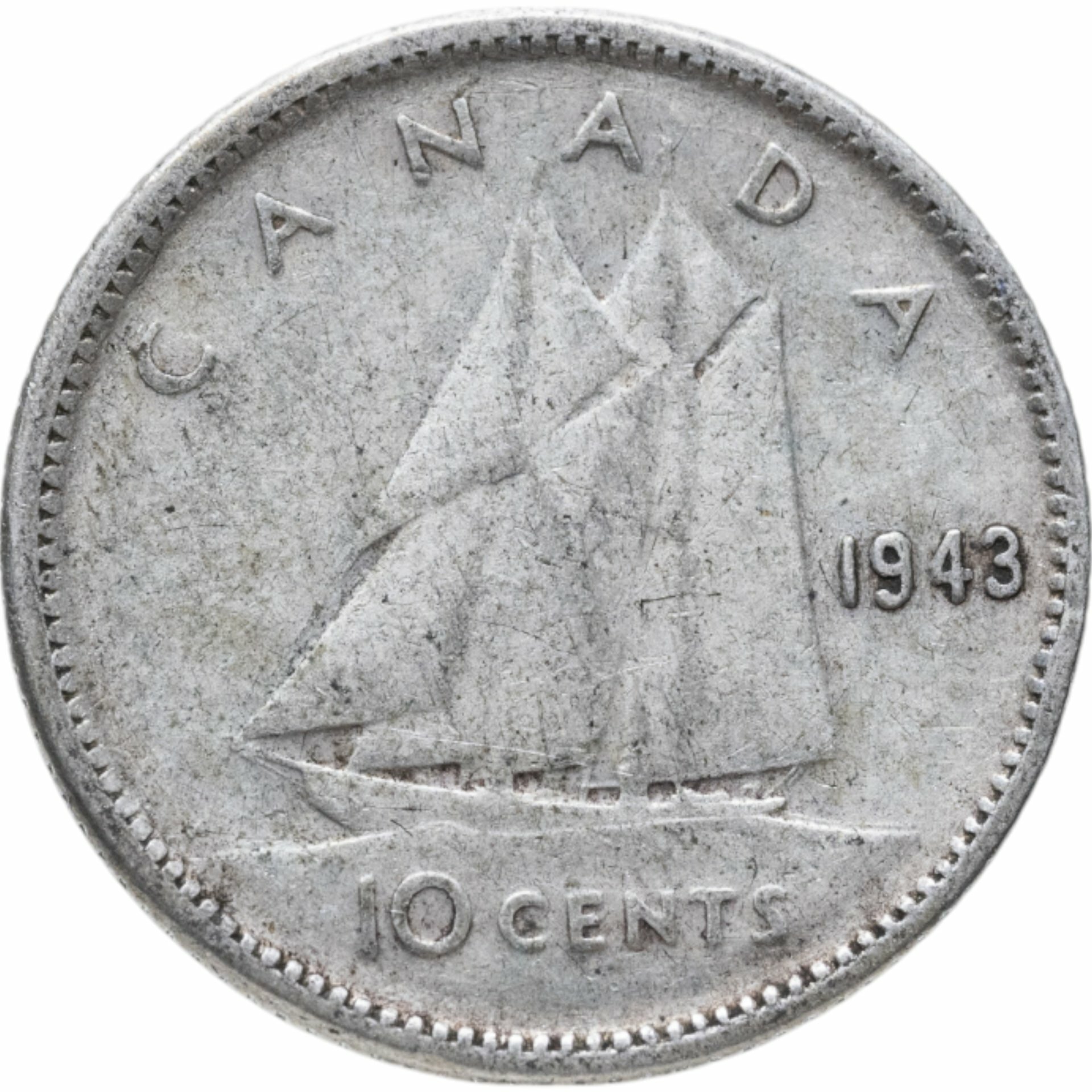 Канада 10 центов cents 1943, Серебро 800, в сохранности XF