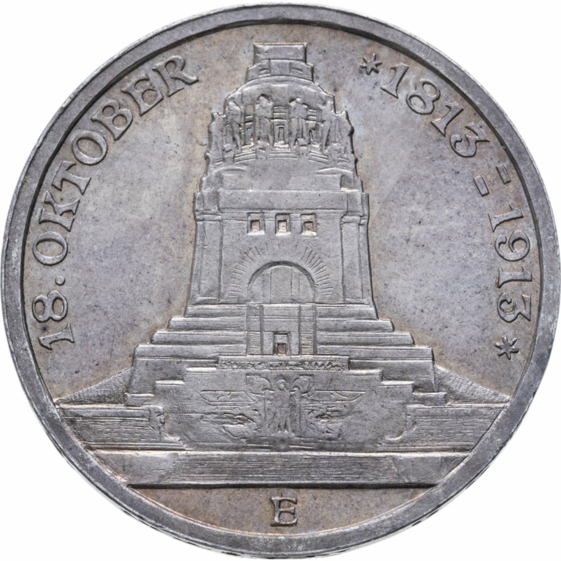 Германская империя Саксония 3 марки 1913 "100 лет Битве народов", Серебро 900, в сохранности AU-UNC