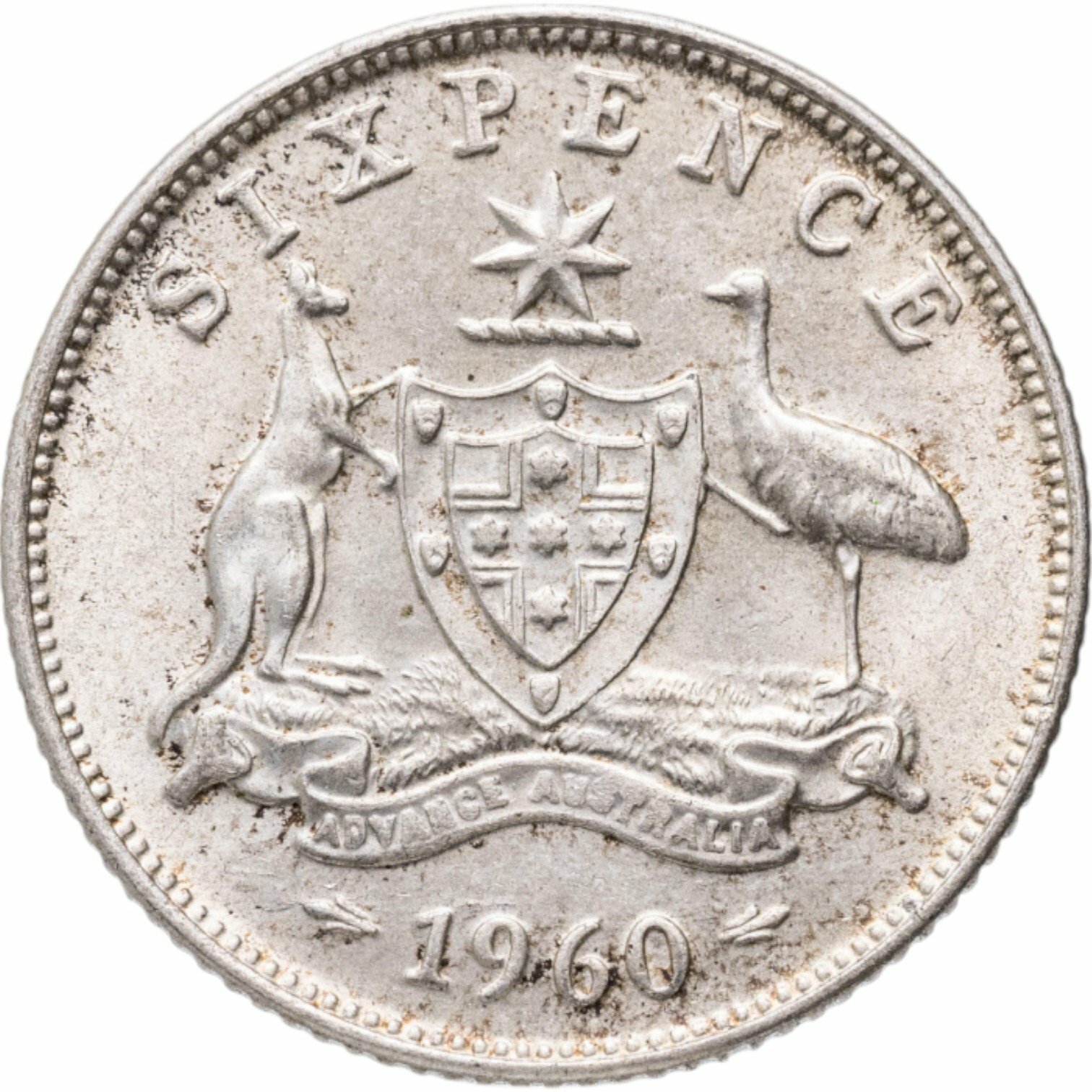 Австралия 6 пенсов pence 1960, Серебро 500, в сохранности UNC
