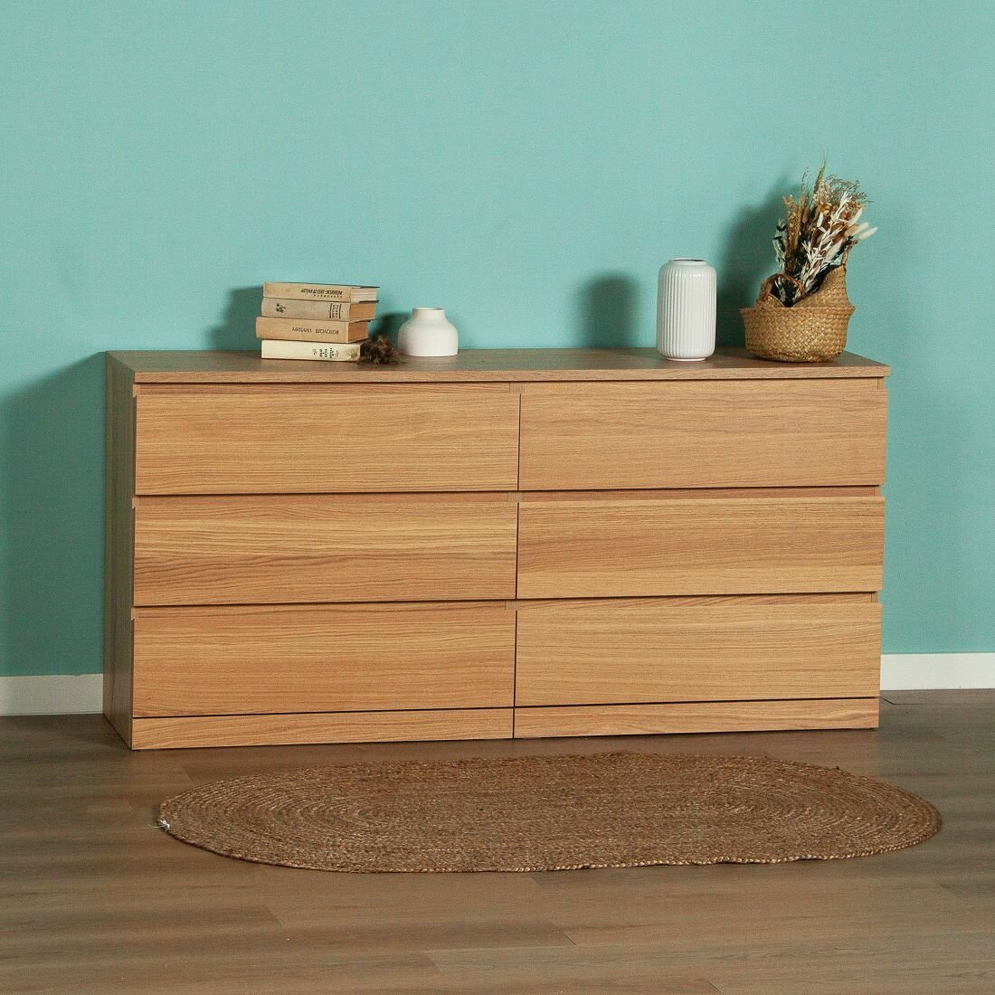 Комод Варма, 6 ящиков, горизонтальный, 160х78х40 см, шпон натурального дерева, дуб беленый, ГУД лакк