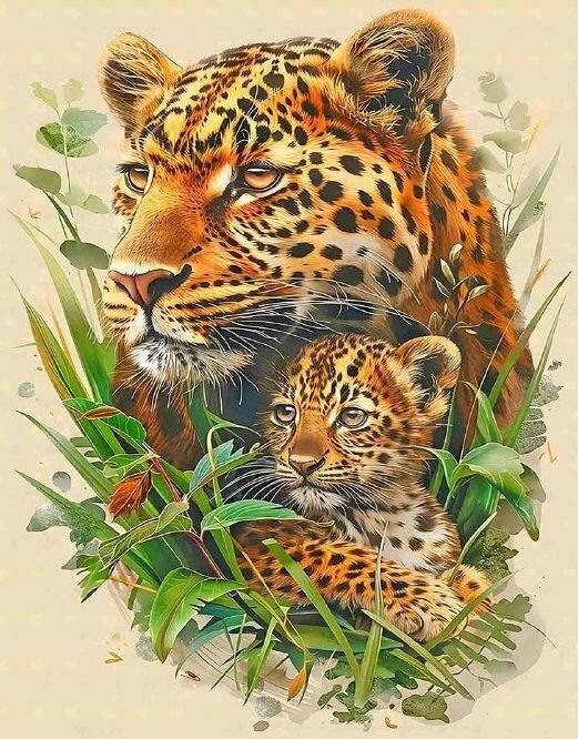 Алмазная мозаика на подрамнике 40*50 "Семья леопардов"