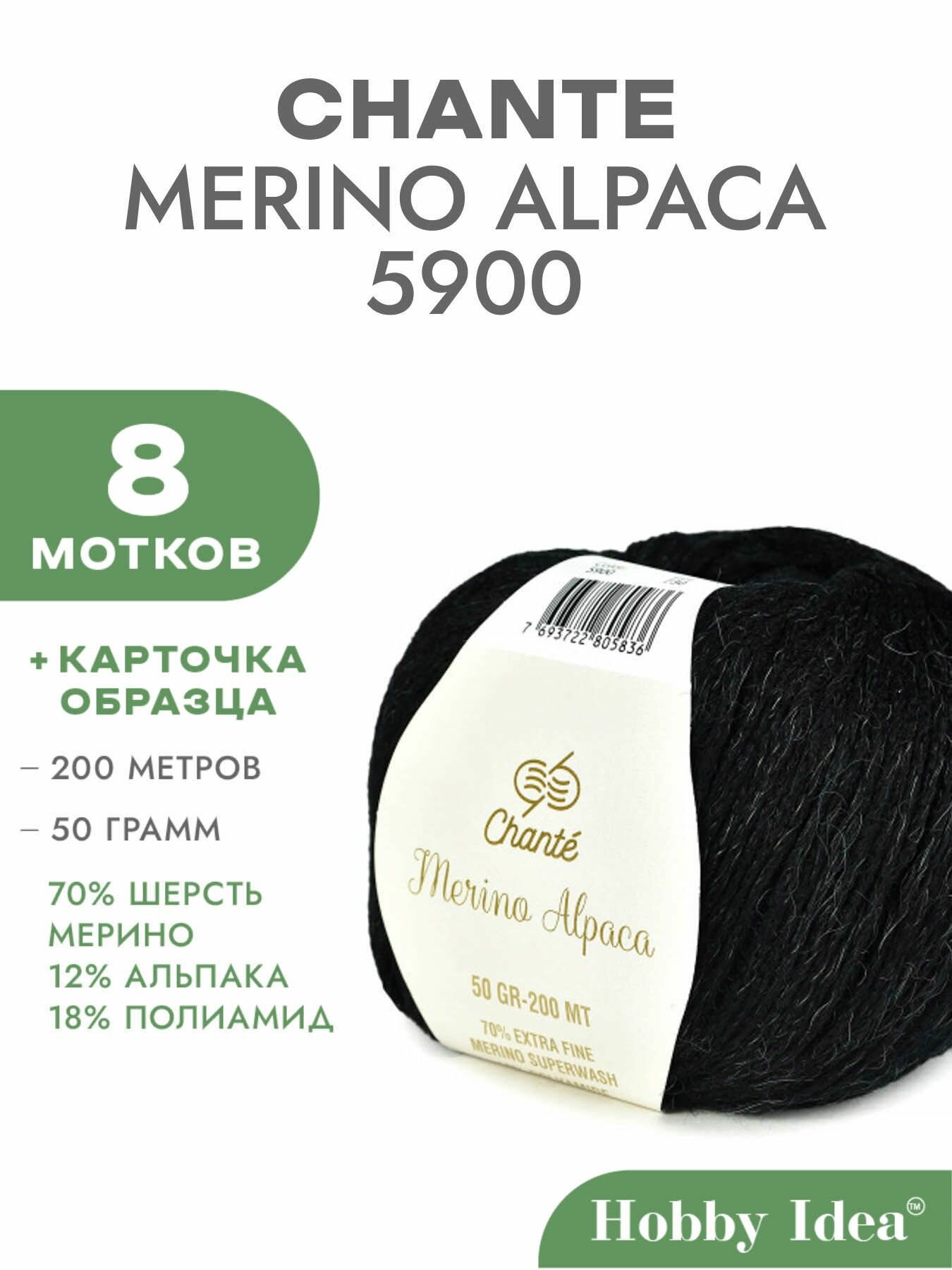 Пряжа Chante Merino Alpaca 5900 Чёрный 8 мотков (Нить тёплая Шанте Мерино Альпака)