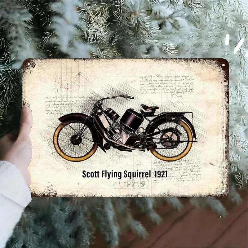 Логотип домашнего декора: Белка-летяга на мотоцикле 1921, металлическая настенная табличка, 20x30 см