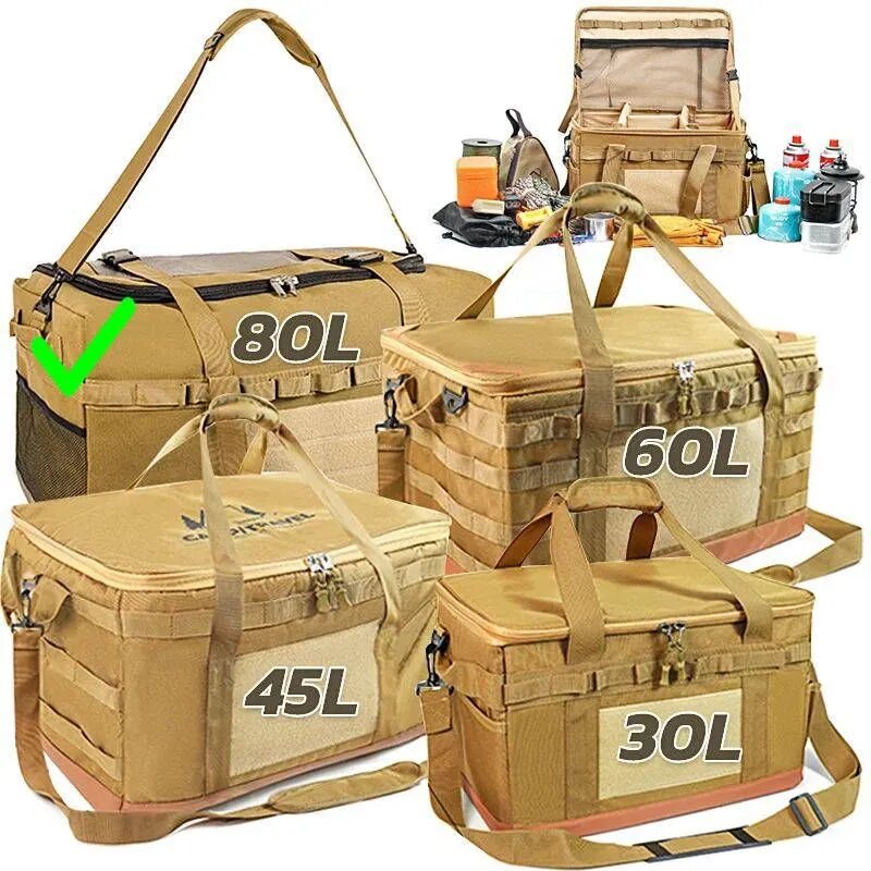 30L-80L Сумка для хранения большой емкости для кемпинга на открытом воздухе Уличная походная сумка,1,80, хаки,2200,2000