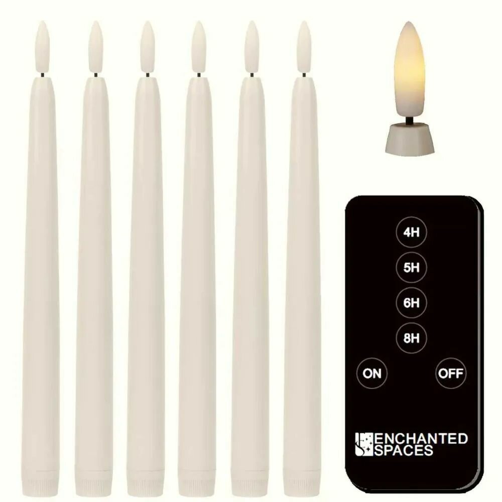 6 Шт светодиодных пластиковых свечей с дистанционным ежедневным таймером, 28-сантиметровые конусообразные свечи цвета слоновой кости на батарейках для Хэллоуина, Рождества и церковной свадьбы