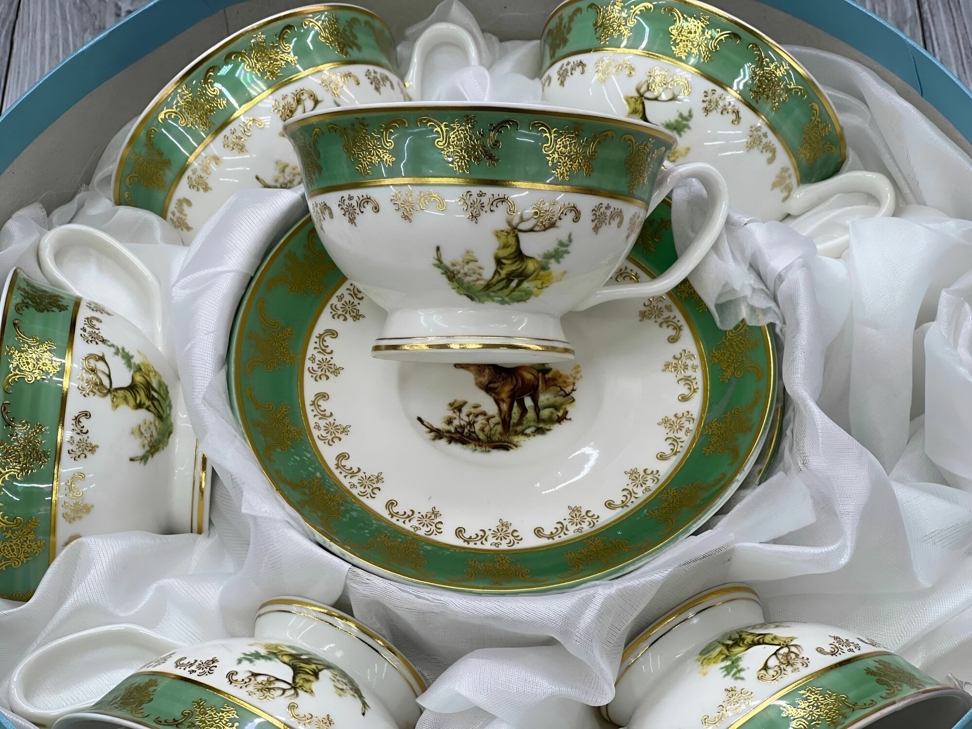 Чайный сервиз Золотая охота фарфор на 6 персон, 230 мл.