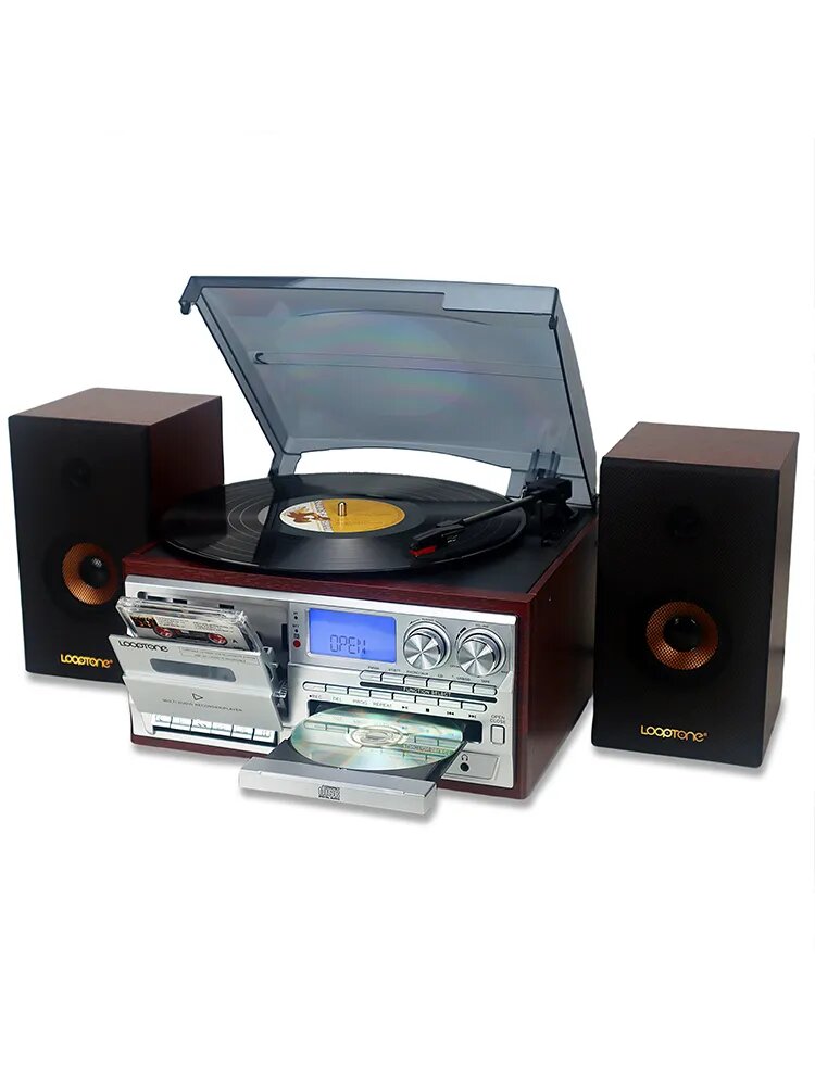 LoopTone 3 скорости Виниловый проигрыватель Внешний динамик 15 Вт 10 в 1 Bluetooth ретро CD кассета радио AM FM USB Aux In RCA
