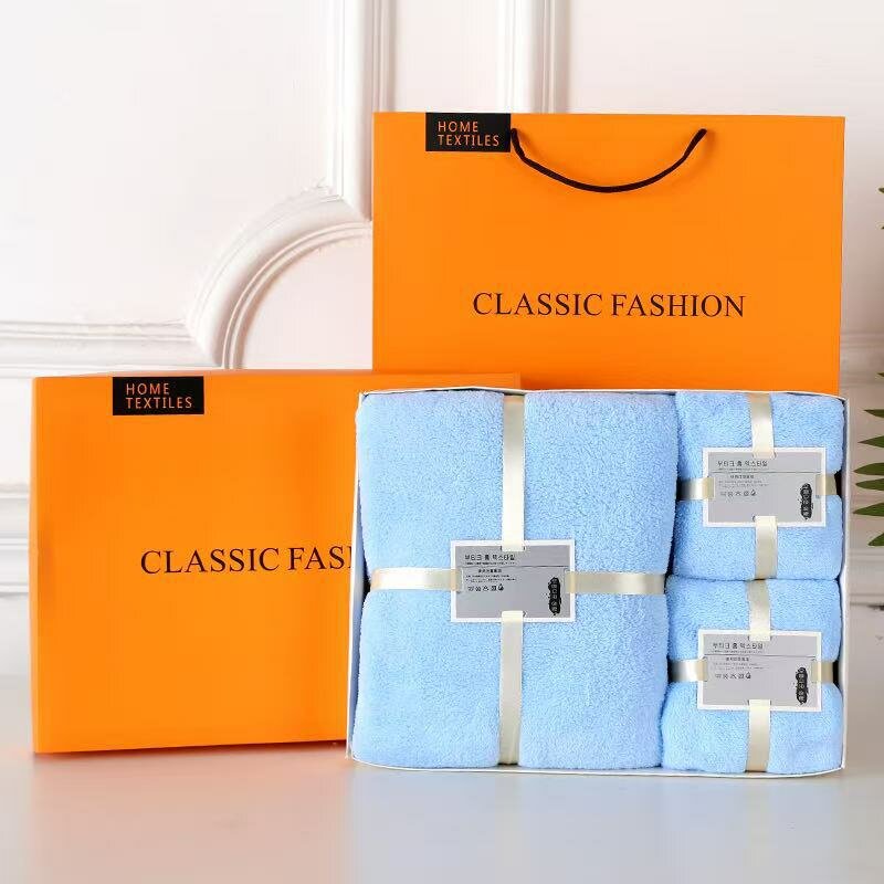 Набор полотенец из кораллового флиса в подарочной коробке, трехкомпонентный набор для ванной, корпоративный подарок, открытие мероприятия, свадебный подарок, набор полотенец в коробке