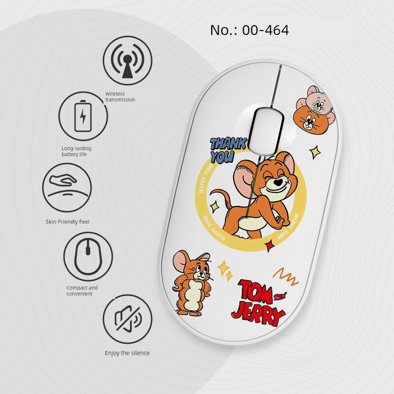 Мышь беспроводная Bluetooth Tom and Jerry тихая перезаряжаемая двухрежимная для iPad, ноутбука и ПК