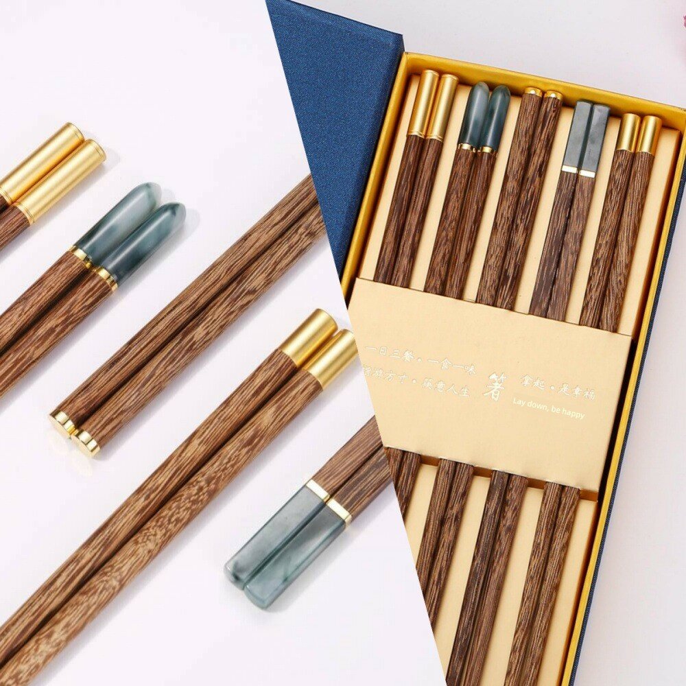 Новые палочки для еды из имитации золота с инкрустацией из нефрита и дерева куриных крыльев, для домашнего