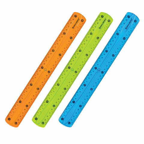 8 шт, Линейка 30 см гибкая BRAUBERG "FLEX", пластиковая, ассорти, европодвес, 210675