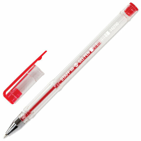 100 шт. Ручка гелевая STAFF "Basic" GP-789, красная, корпус прозрачный, хромированные детали, узел 0,5 мм, 142790