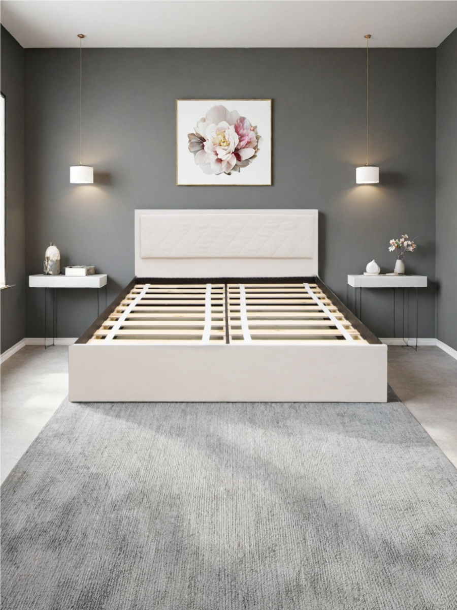 Кровать М-Стиль "Эшли", с изголовьем № 2, без матраса, серый велюр, 200x160 см