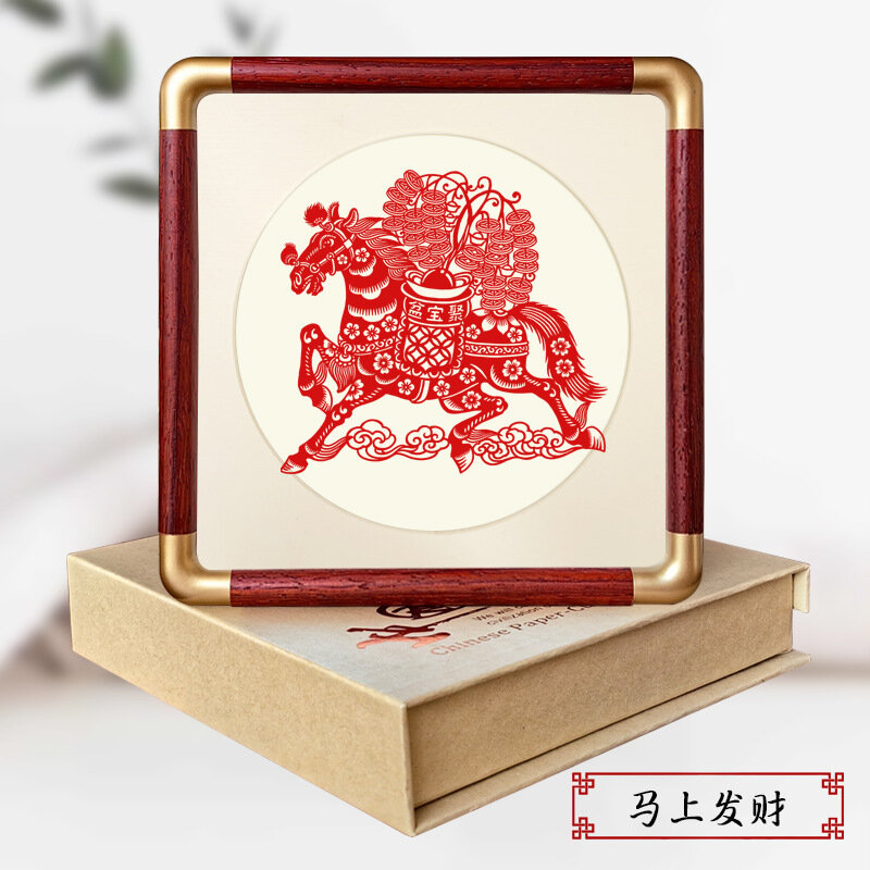 Китайский стиль, характерный для Вэйсянь, ручная работа, бумажная резьба, декоративная живопись, цветущая богатство, рамка из массива дерева с медным уголком, экспортный подарок