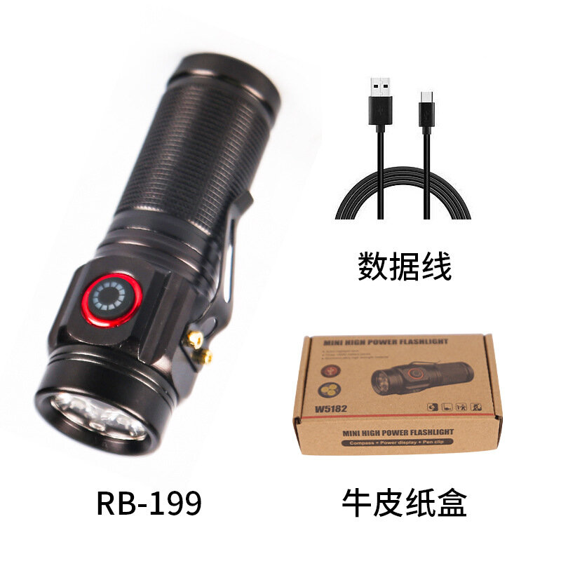 RB-199 Перезаряжаемый светодиодный фонарик с USB-кабелем, батареей 18500 и бумажной упаковкой для походов
