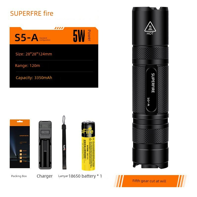 SupFire S5-A 5W перезаряжаемый водонепроницаемый фонарик с 1x батареей 3350 мАч и зарядным устройством