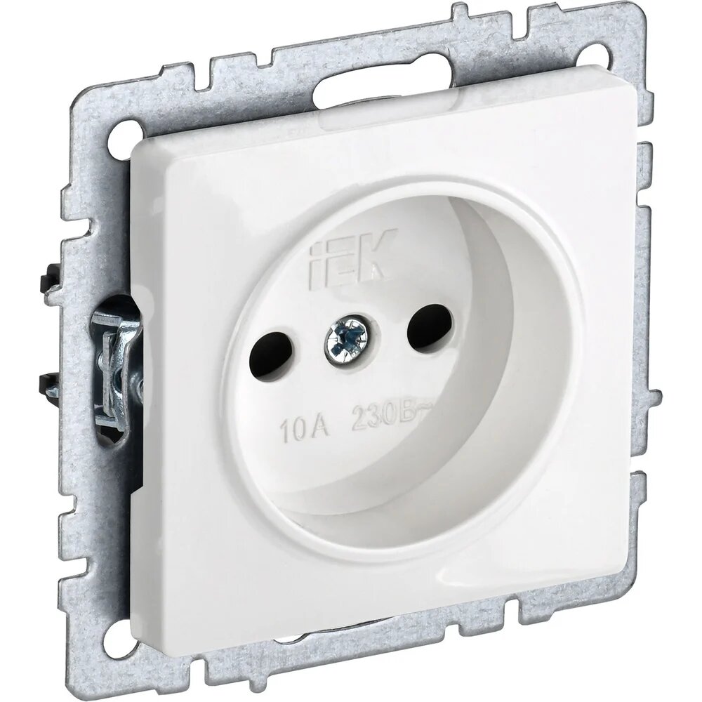 Розетка IEK Brite без заземляющего контакта, с защитными шторками 10а рсш10-2-брб белый BR-R13-10-K01