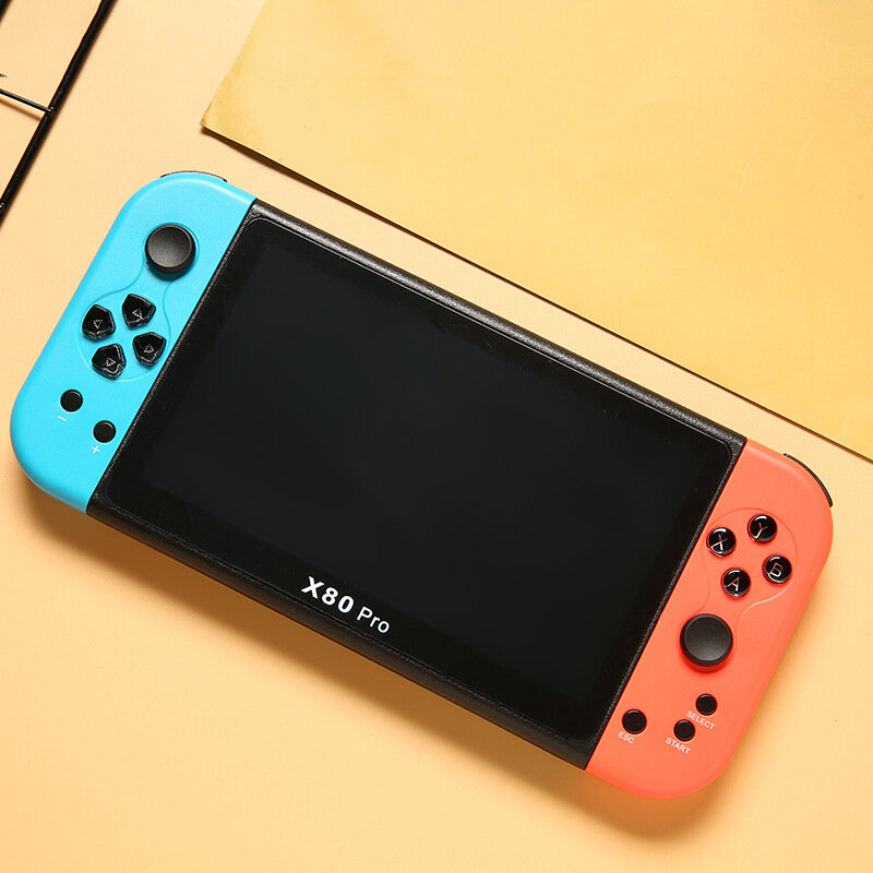Ретро портативная игровая консоль X80 PRO с поддержкой двух джойстиков, комбинация синего и красного цвета