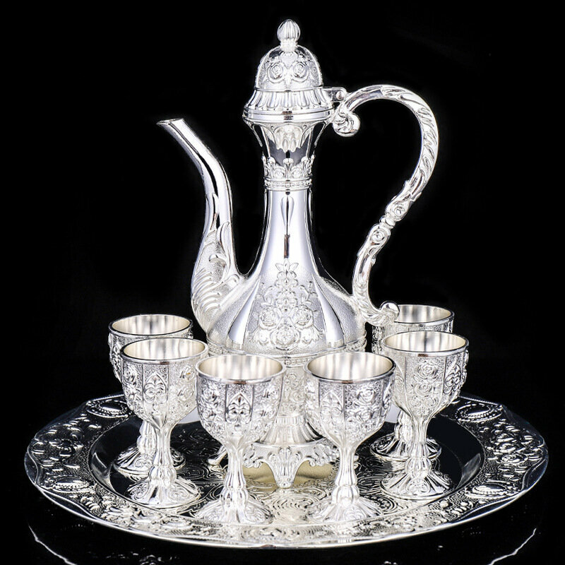 2026 Последняя роскошная серебряная винная кувшинка, изысканная древняя винная бутылка, чашка, желтая винная кувшинка, домашний креативный свадебный набор для вина, декоративный набор