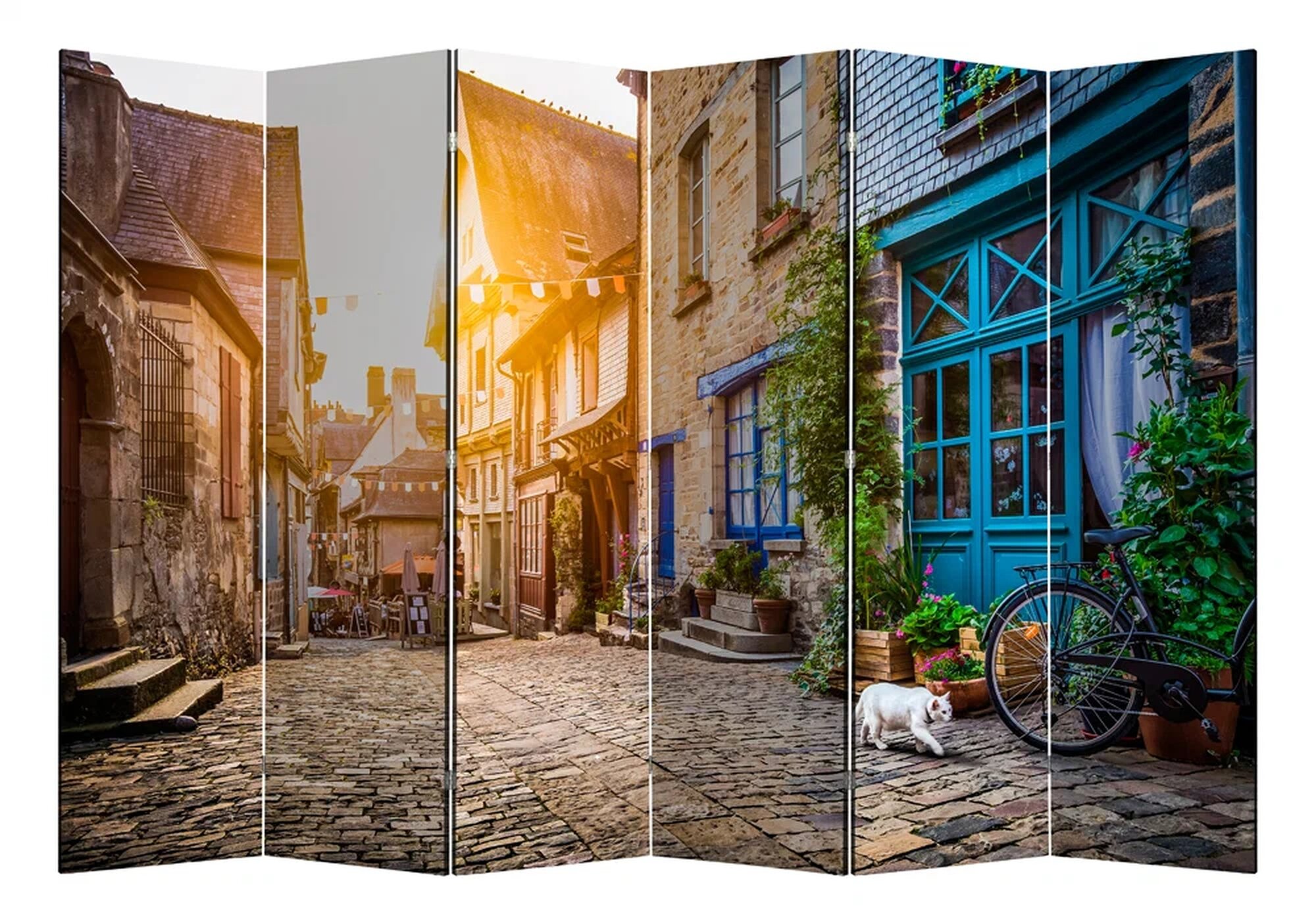 ПВХ ширма перегородка для зонирования Тихая улочка - 6, размер 177х282/47 см