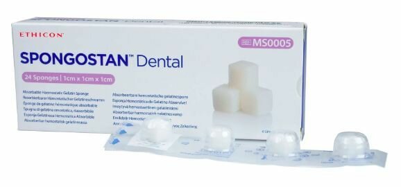 Материал гемостатический MS0005 SPONGOSTAN DENTAL ETHICON спонгостан гемост. рассас. губка, стоматологическая 1х1х1 см (24шт.)