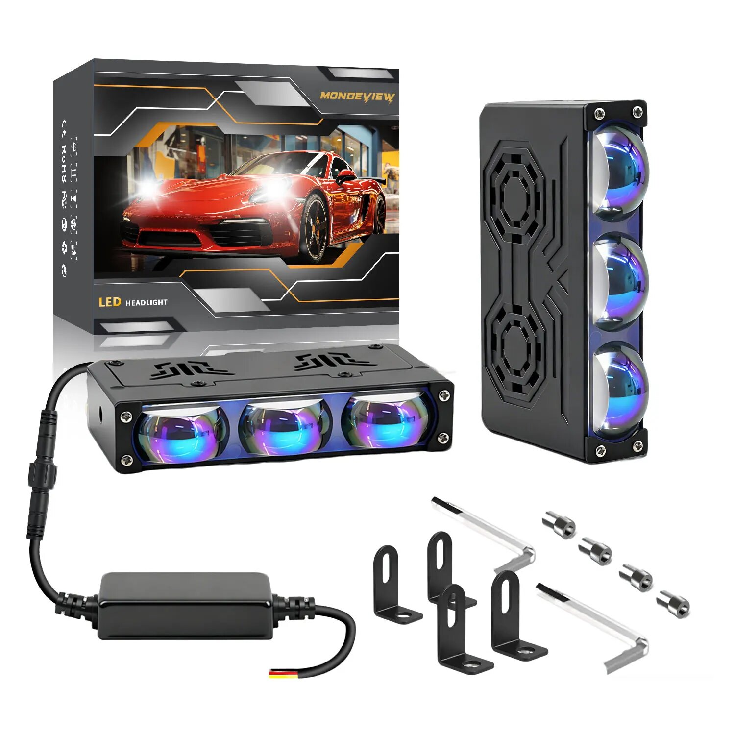 MONDEVIEW 2 шт. 4-дюймовая синяя пленка с четырьмя линзами, автомобильная решетка, вспомогательный фонарь для вождения автомобиля, фонарь для вождения грузовика three-lens-2pcs