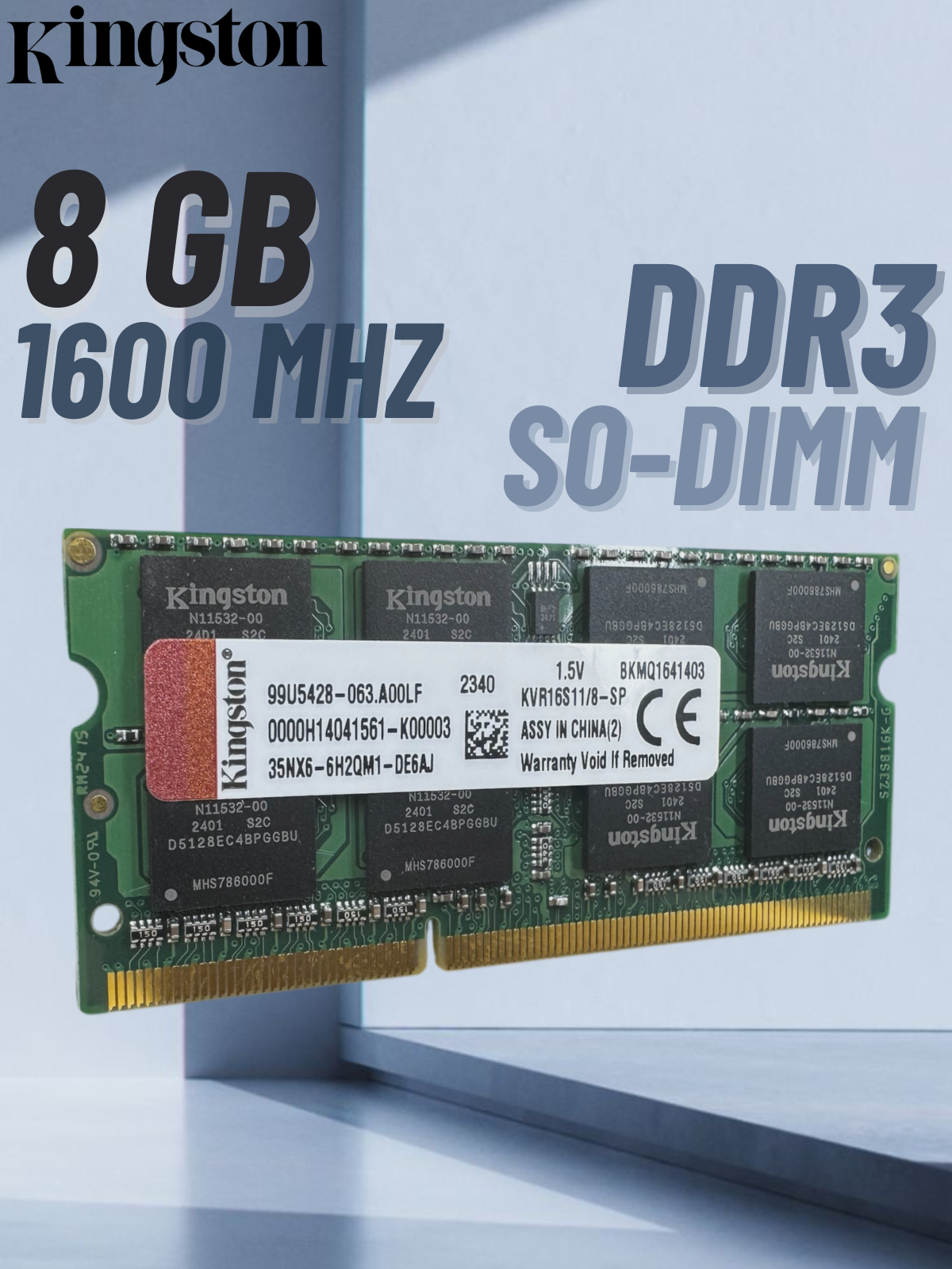 Оперативная память для ноутбука Kingston 8Гб DDR3 1600 МГц SODIMM KVR16S11/8-SP