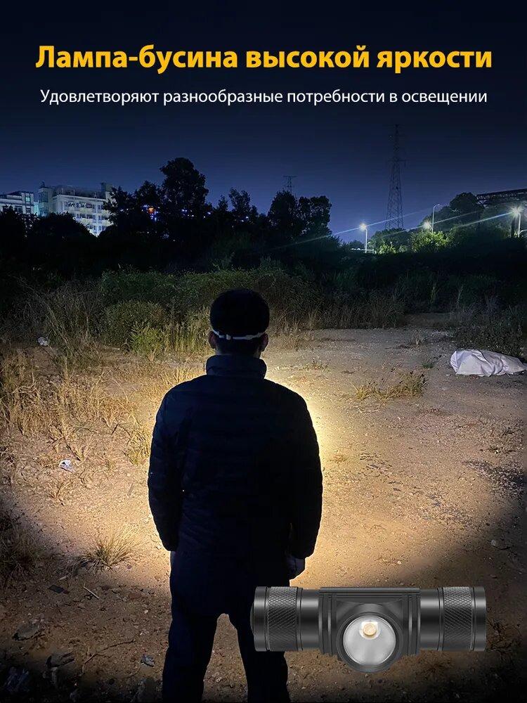 Boruit Фонарь-прожектор 1000 Лм 10 Вт 100 м, алюминий, черный, IPX4, USB-зарядка — фото 1