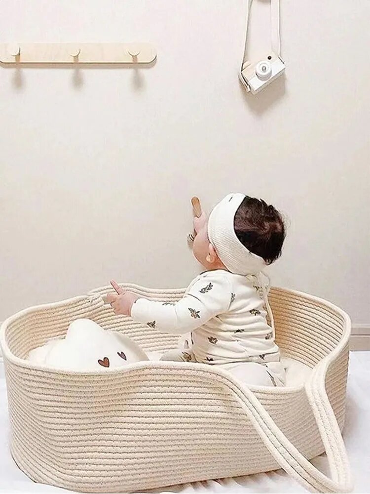 Вязаная люлька для новорожденных, хлопковая веревка, переносная, бежевая
