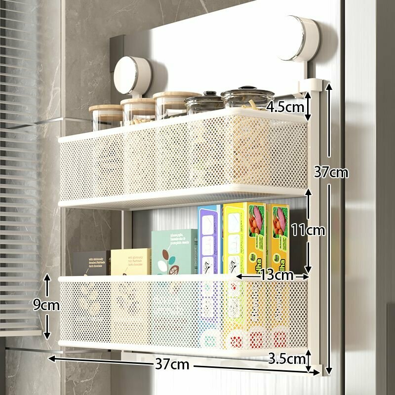 Стеллаж для хранения в холодильнике без сверления, боковой органайзер, многофункциональная настенная полка для специй, присоска, многослойная кухонная полка