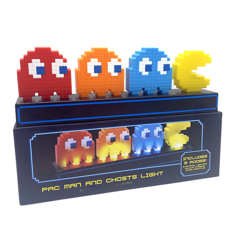 Лампа настольная Pac-Man Lamp Pixel Wars для помещений с индукцией ритма музыки и голосовым управлением, декоративная ночная лампа (ритмоподобная лампа Pac-Man), размер 30*10*6см, подключение USB или 7 батарей
