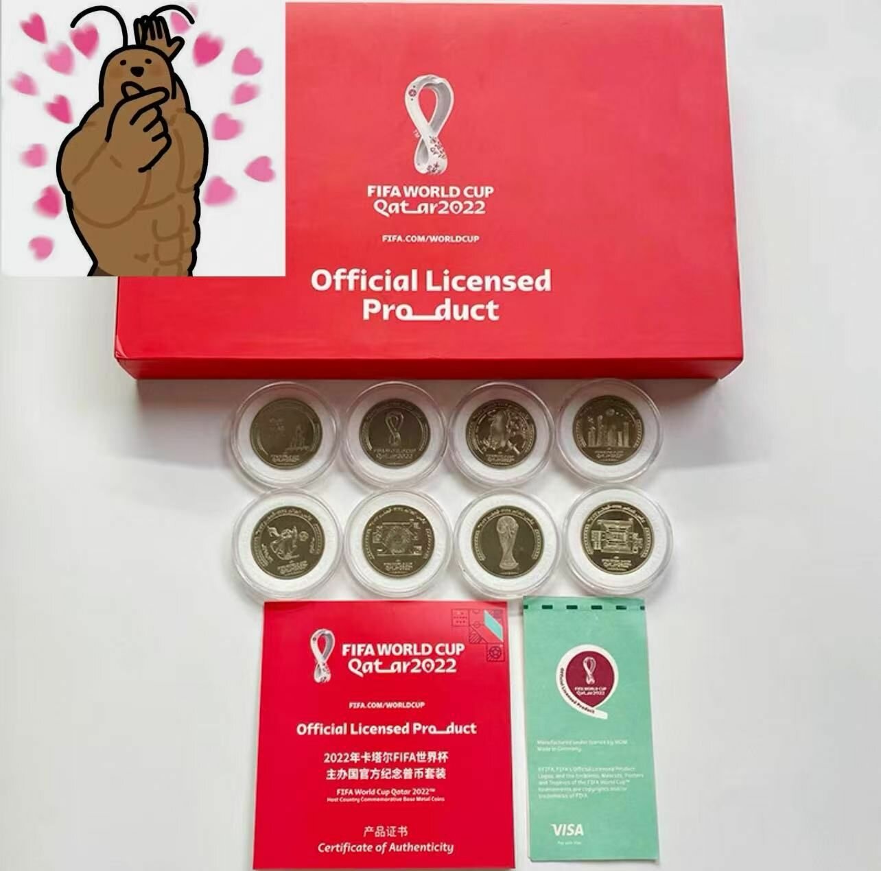 Официальная памятная монета FIFA Чемпионата мира 2022 года в Катаре. Набор из 8 монет. В комплекте коробка и сертификат.