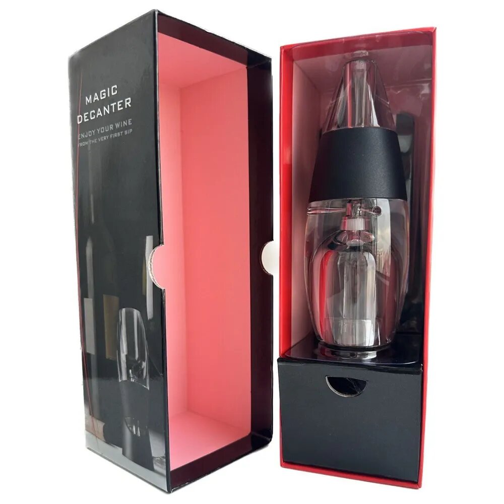 Аэратор для вина в подарочном наборе / винный комплект с ситом и подставкой / декантер черный, прозрачный