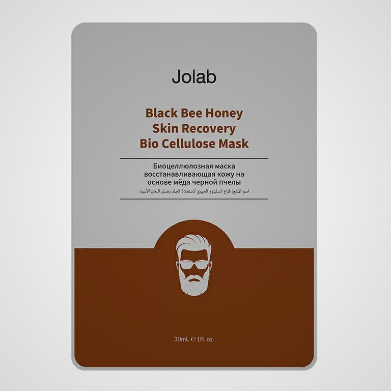 Мужская биоцеллюлозная маска восстанавливающая кожу на основе мёда чёрной пчелы JOLAB Men's Black Bee Honey Skin Recovery Bio Cellulose Mask Маска 1 шт