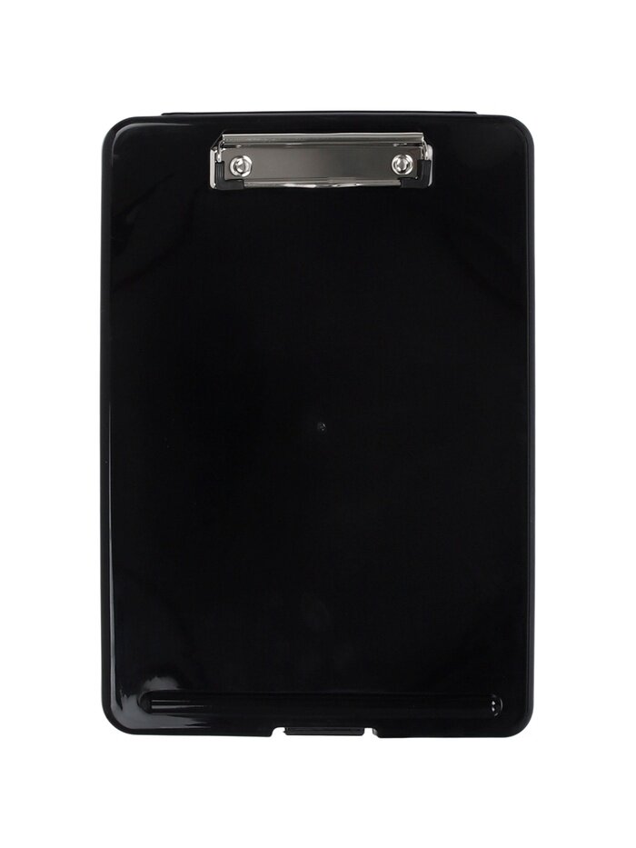 Планшет с прижимом формат А4 пластик черный, с коробкой для хранения бумаг