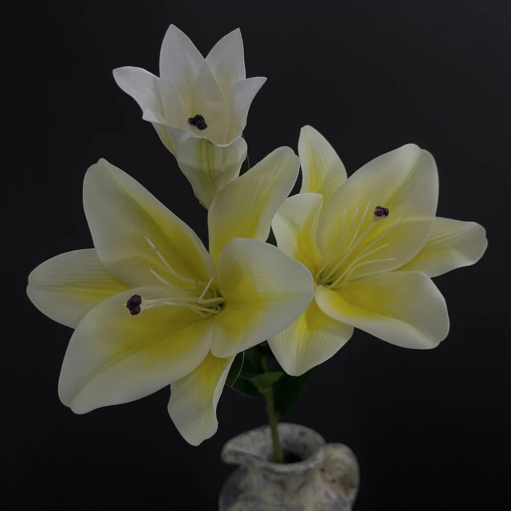 SunMade искусственные лилии шелк 3 головки белые Светло-желтый, Light Yellow