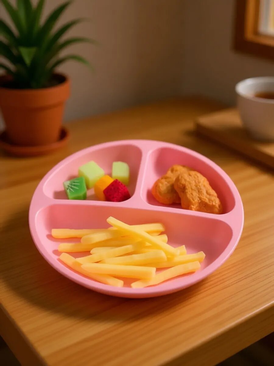 Детская секционная тарелка на присоске из силикона