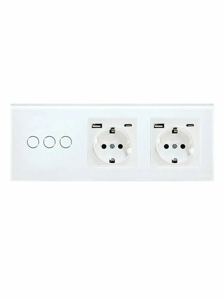 Умный Wi-Fi выключатель с двумя розетками С портами USB и Type C, совместимый с Alexa, Google Home и Яндекс Алисой