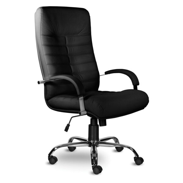 Кресло компьютерное Нет Бренда Орион, кожа, хром, черное